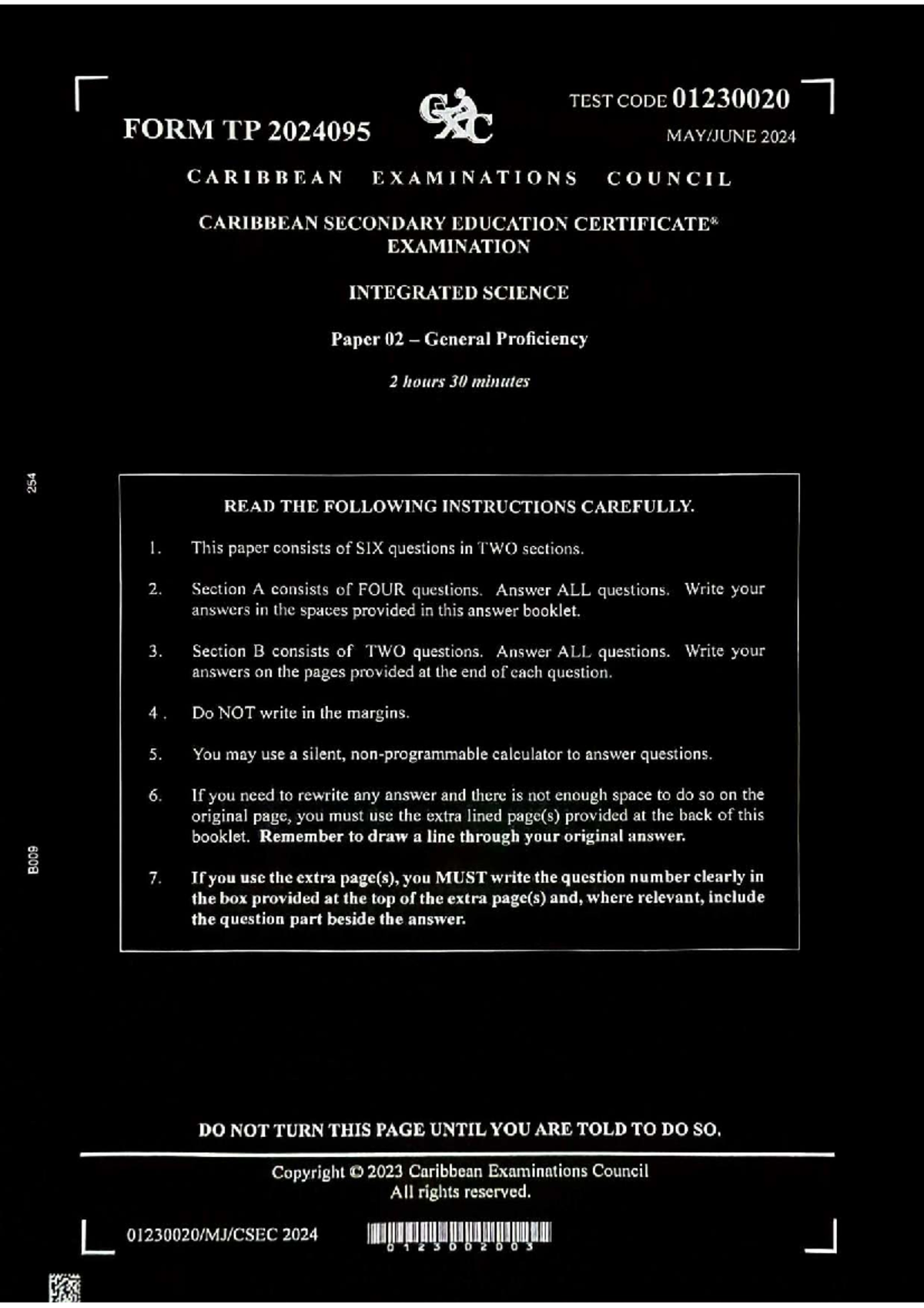 CSEC Integrated Science Paper 2 Exam June 2024 - Studocu