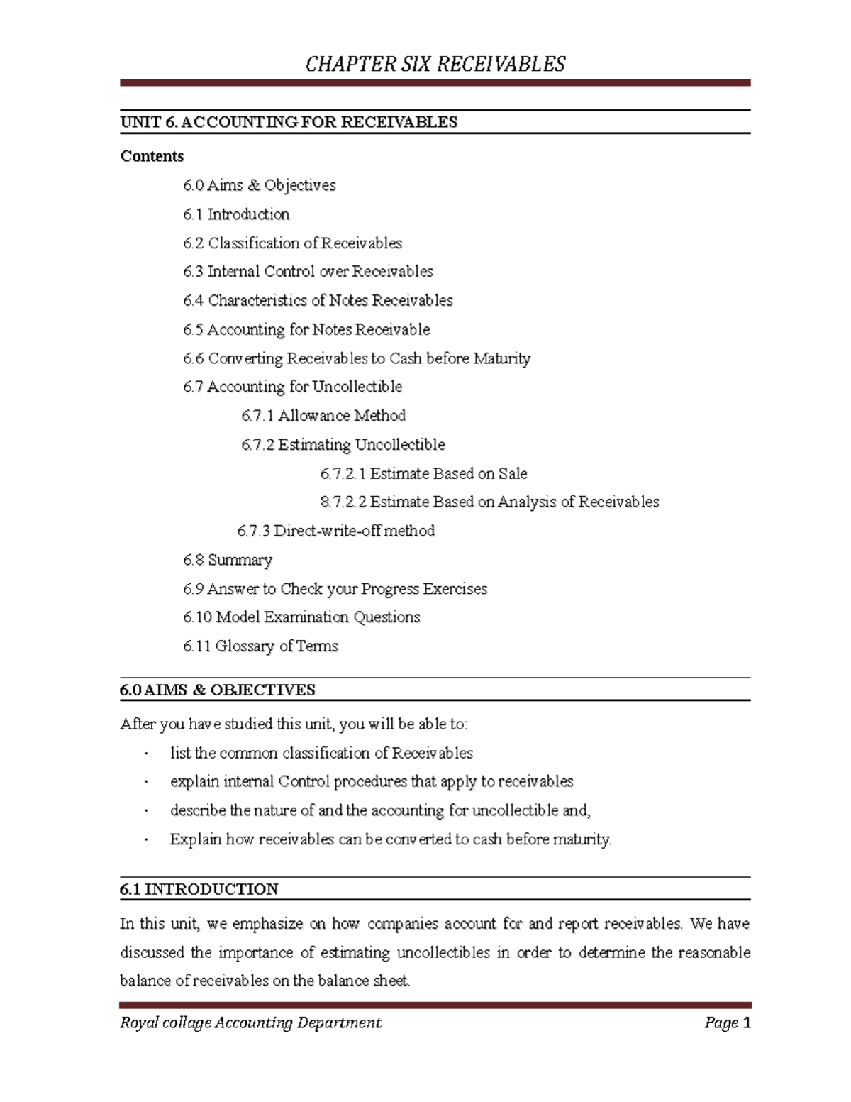 Accounting Chapter 6: Managing Receivables and Internal Controls - Studocu