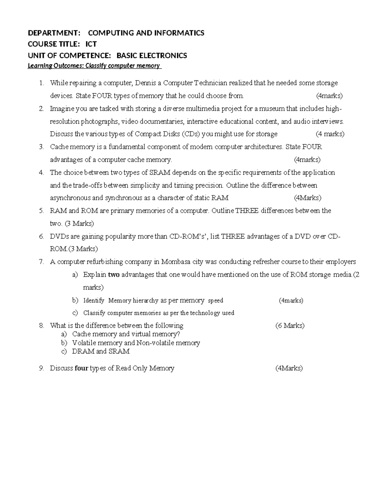 Memory - ICT LECTURES ASSIGNMENTS on Basic Electronics - Studocu