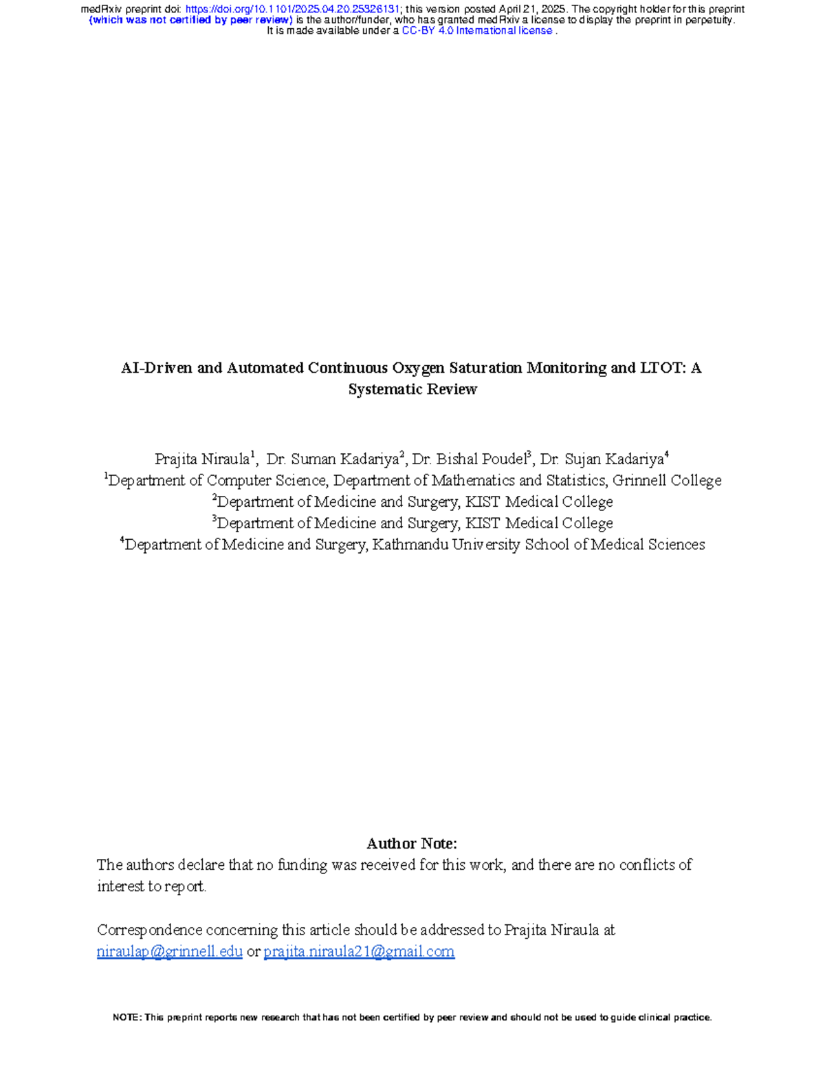 Automated Continuous Oxygen Saturation Monitoring & LTOT: A Systematic ...