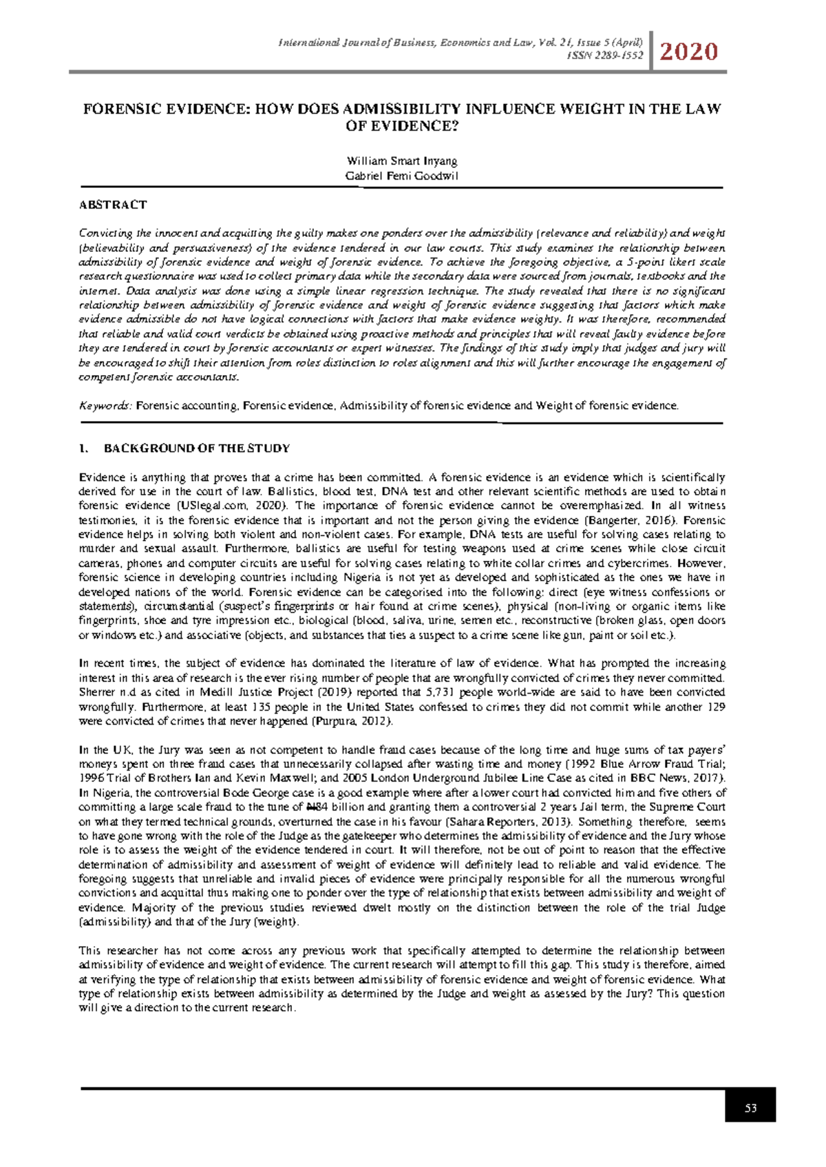 Forensic evidence - Notes - ISSN 2289- 1552 2020 FORENSIC EVIDENCE: HOW ...