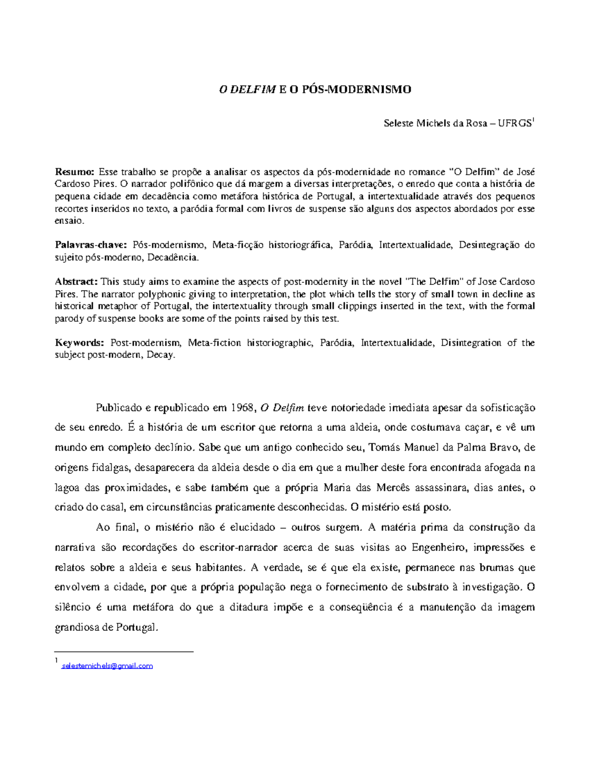 O Delfim E O PÓS- Modernismo - O DELFIM E O PÓS-MODERNISMO Seleste ...