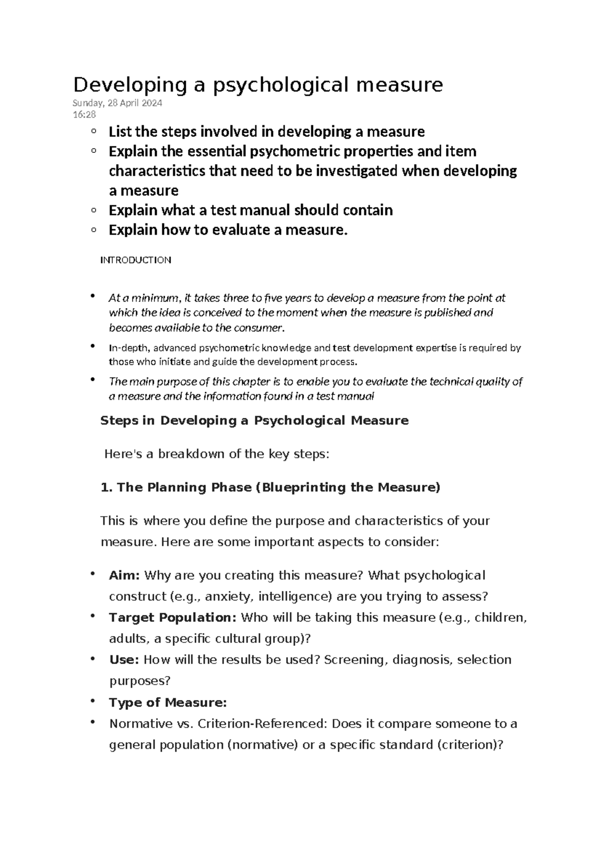 Spvv211 Developing a Psychological Measure: Key Steps & Evaluation ...