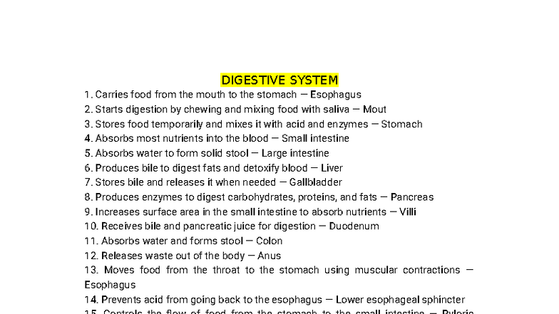 DIGESTIVE SYSTEM REVIEW: KEY TERMS AND FUNCTIONS - Studocu