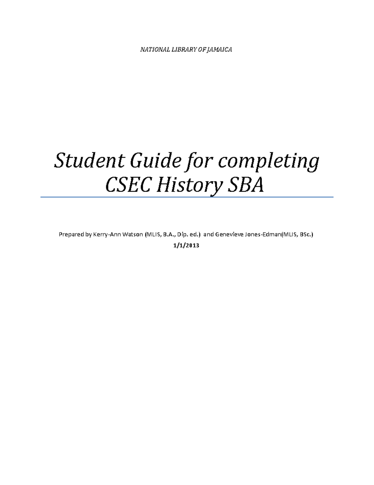 Student Guide for Completing CSEC History SBA - NATIONAL LIBRARY OF ...
