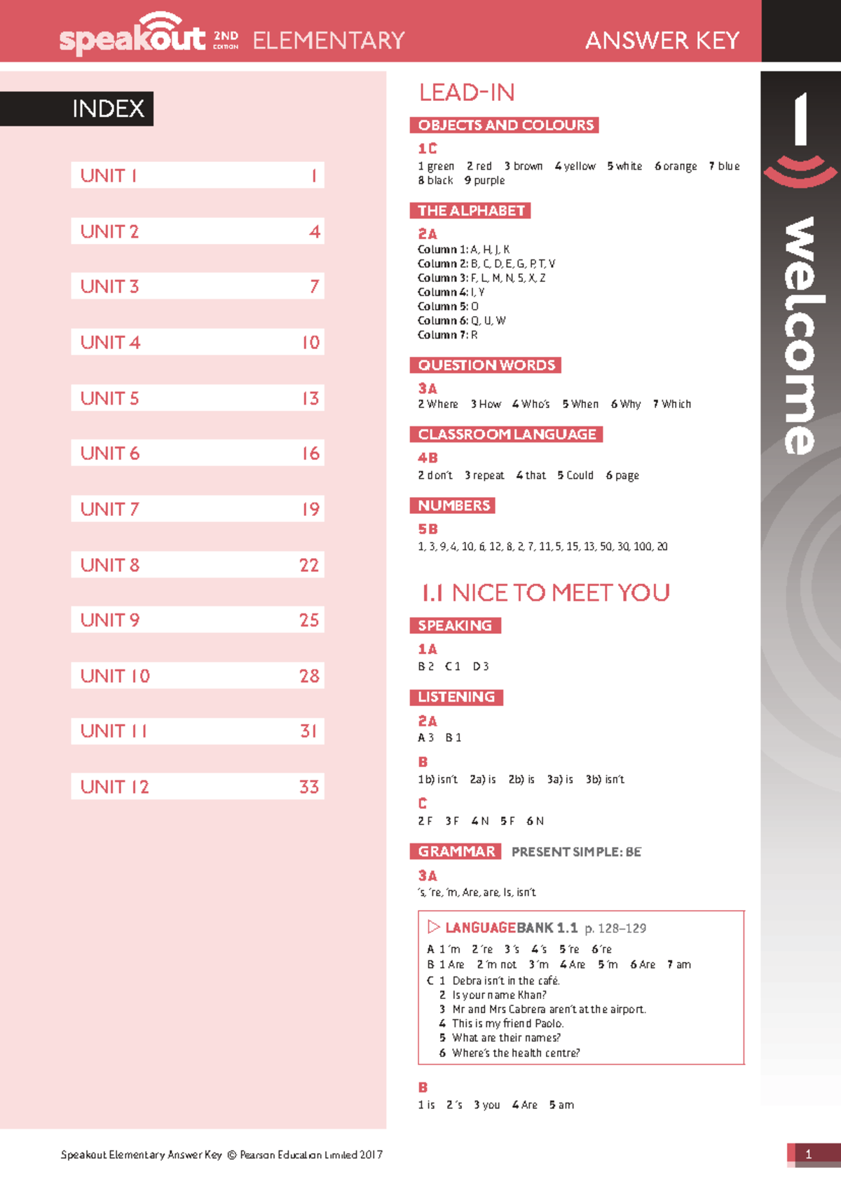 Speakout 2e Elementary Student Book Answer Keys (Edition 1) - Studocu