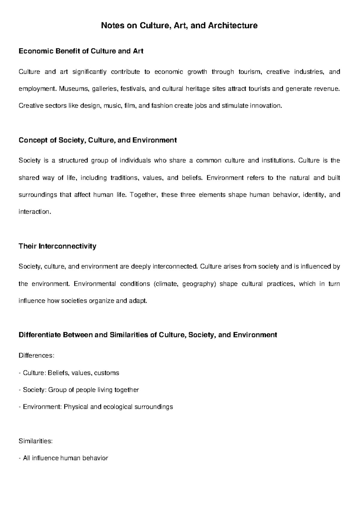 Notes on Culture, Art & Society: Interconnections and Impact Analysis ...