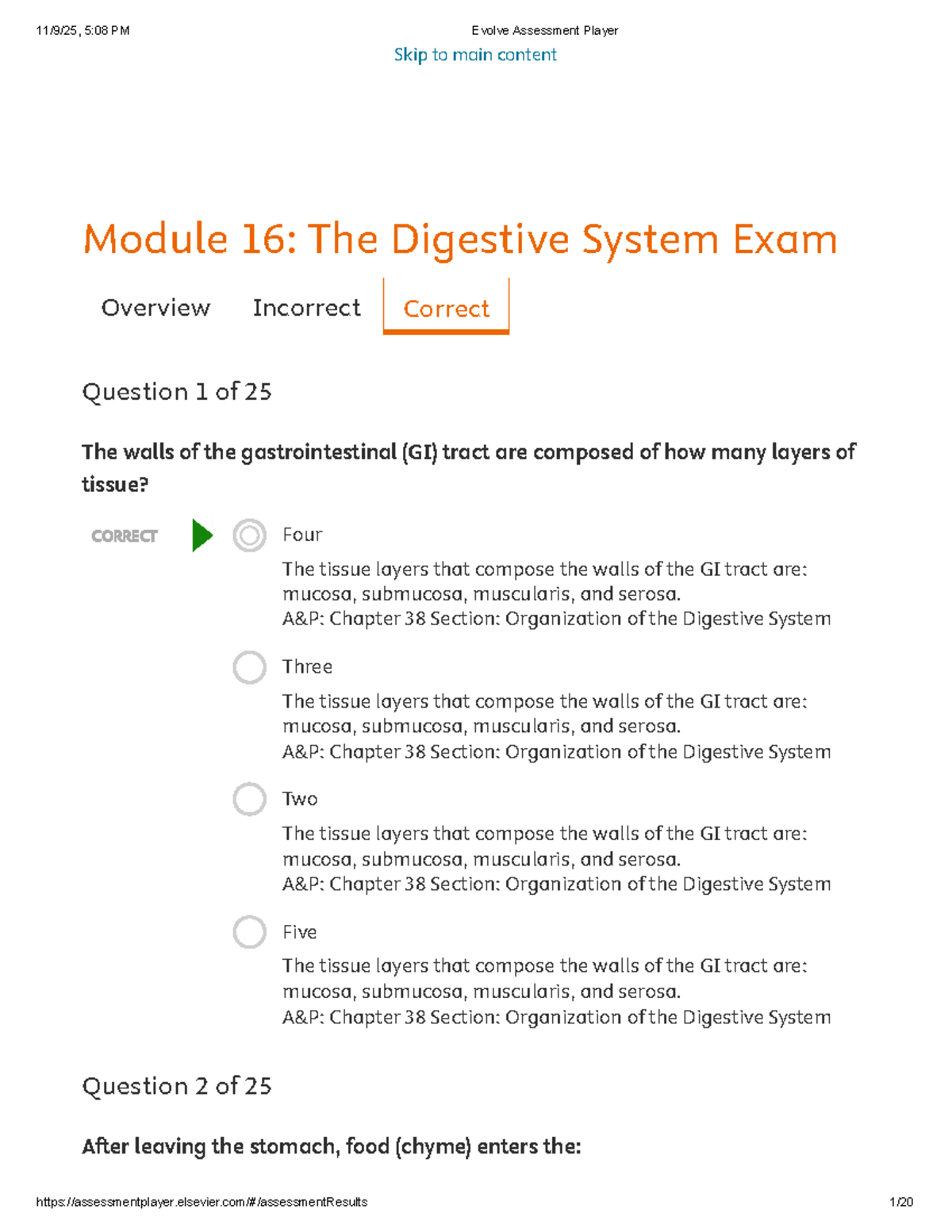 Digestive System Quiz - EVELOVE Assessment (Module 16) - Studocu