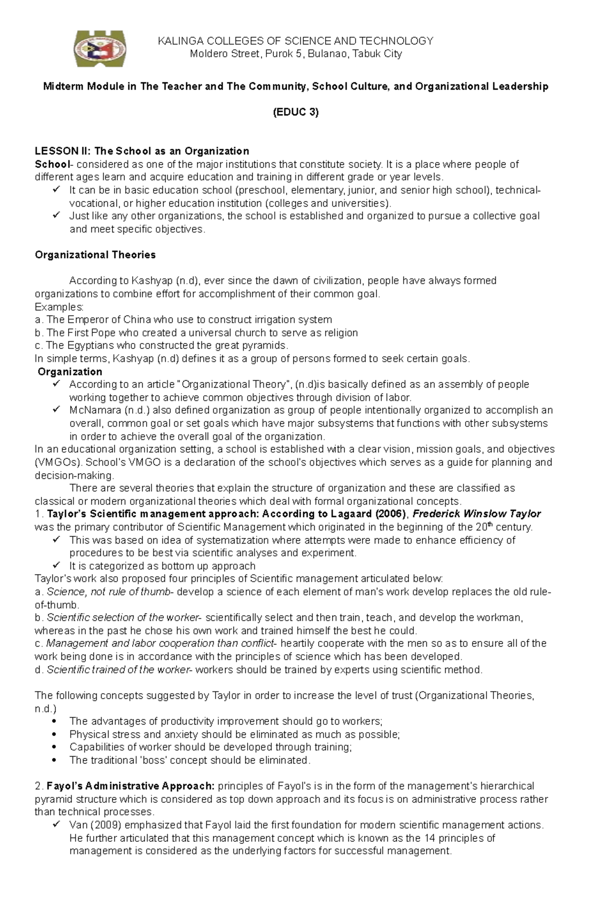 Educ 3 Midterm Module: Understanding The School as an Organization ...