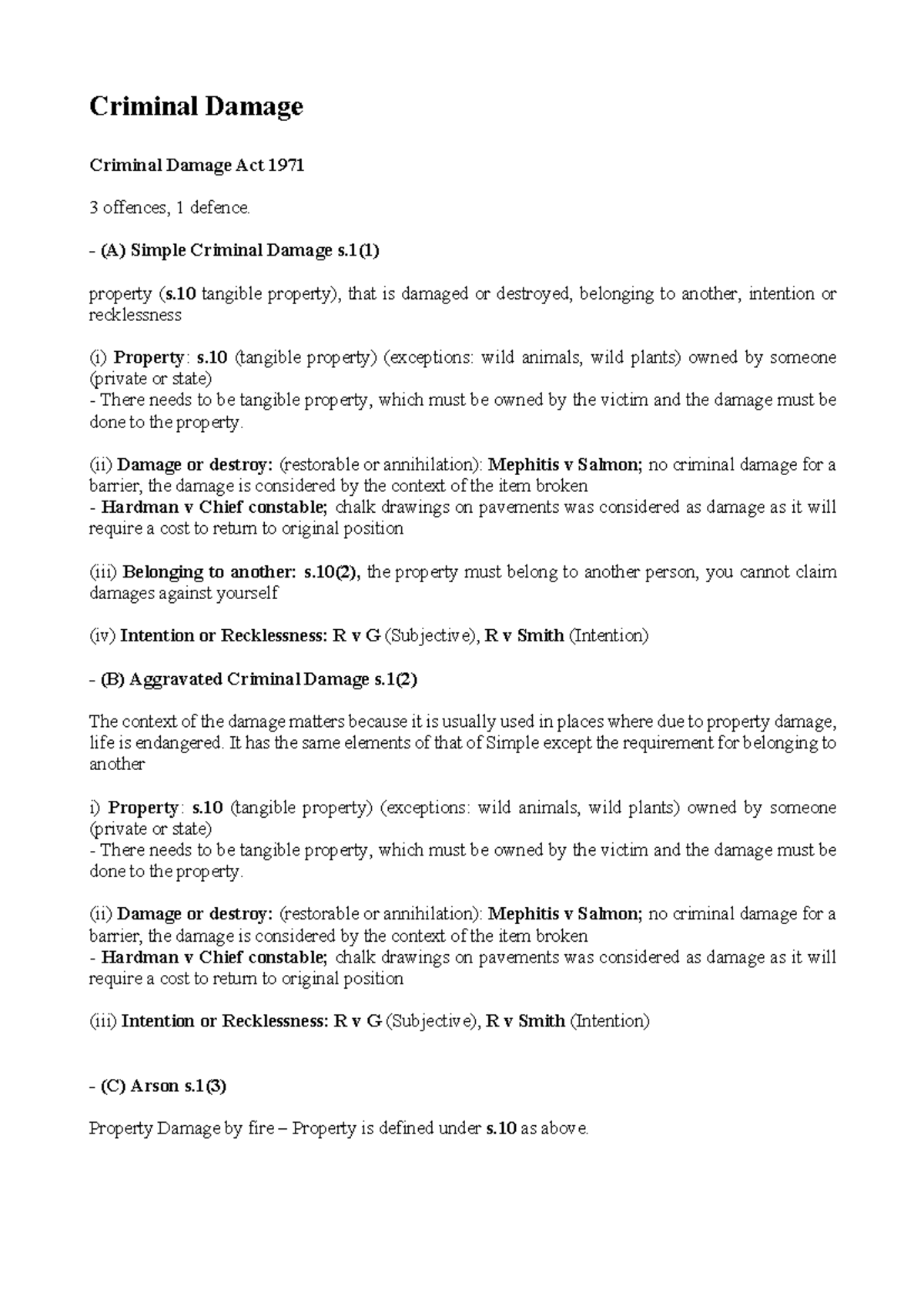 Criminal Damage Act 1971: Offences & Defences Explained - Studocu