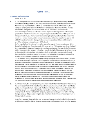 QBM3 Task 2 - QBM3 Task 2 Passed - QBM3 Task 2 A. The company will ...
