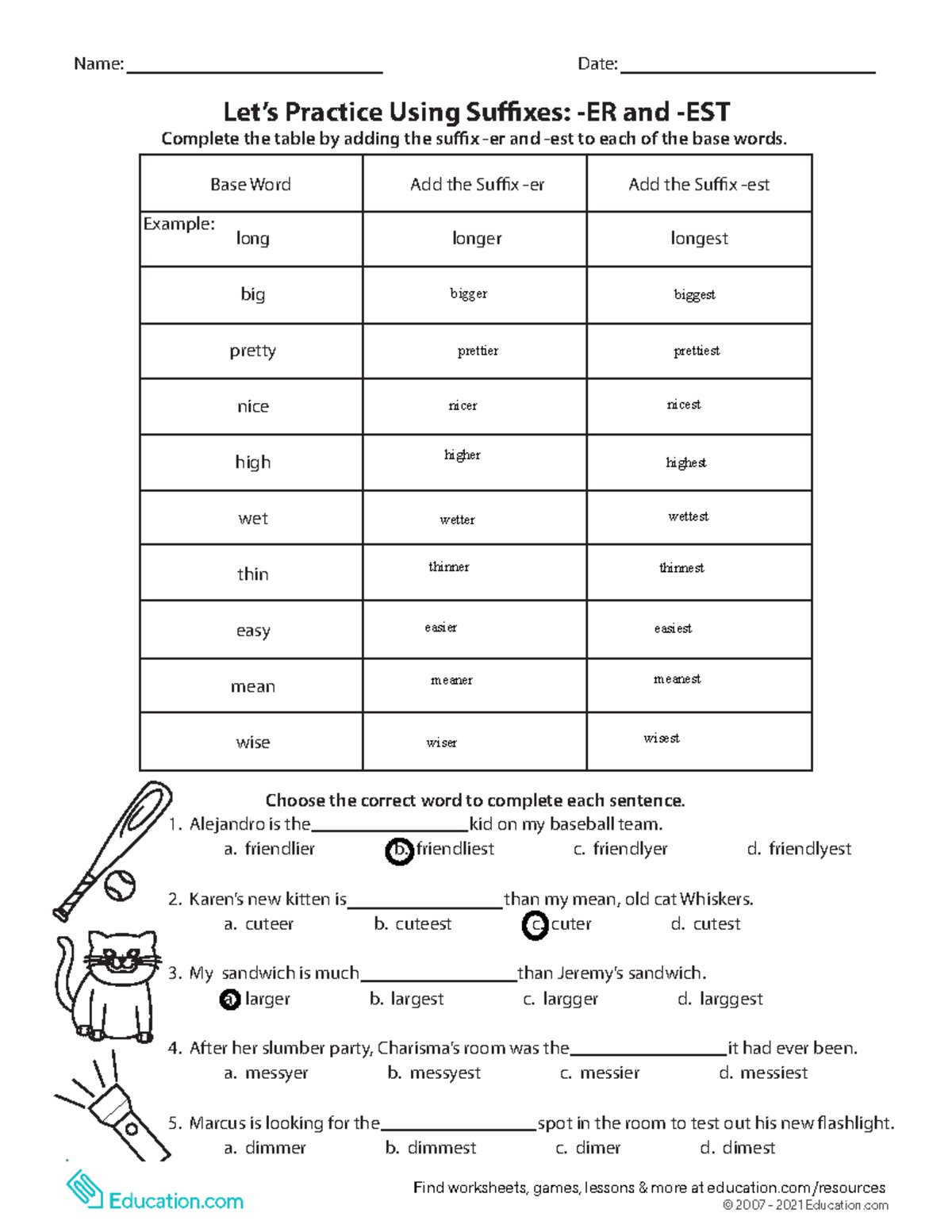 Let's Practice Using Suffixes -er and -est Activities - Studocu