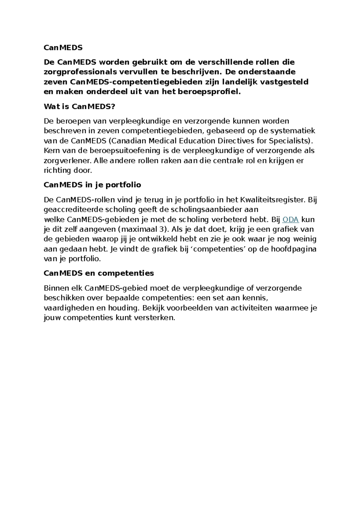 CanMEDS Competentiegebieden voor Verpleegkundigen en Verzorgenden - Studeersnel