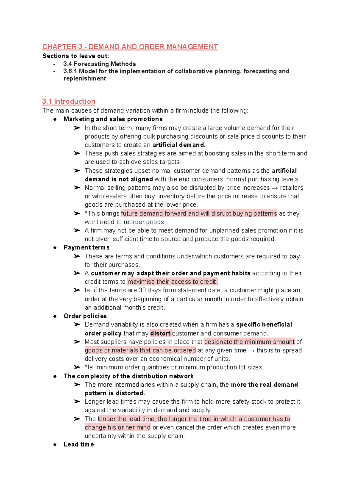 OBS 210 - Chapter 3: Demand Forecasting and Order Management - Studocu