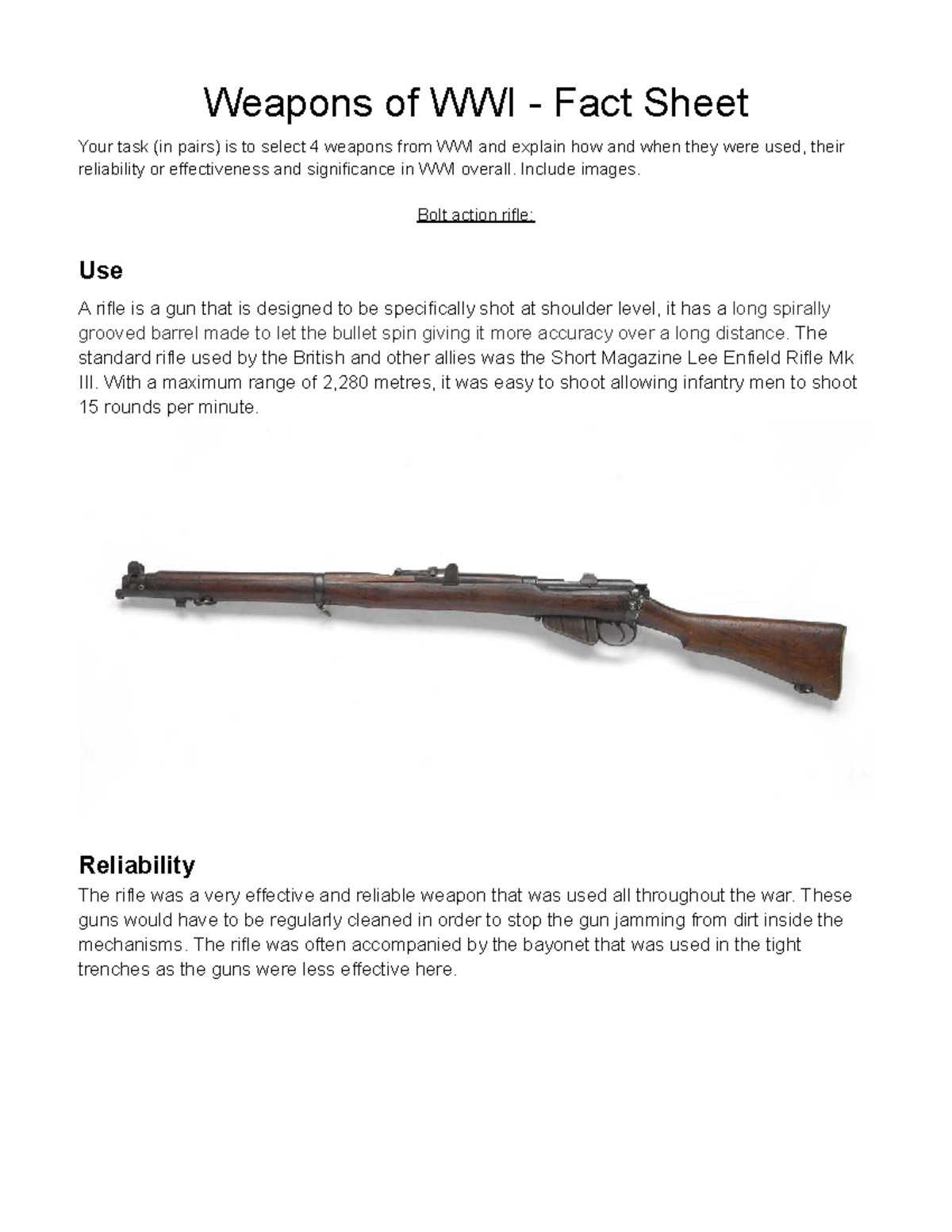 WWI Weapons Overview: Effectiveness & Significance of Key Arms - Studocu