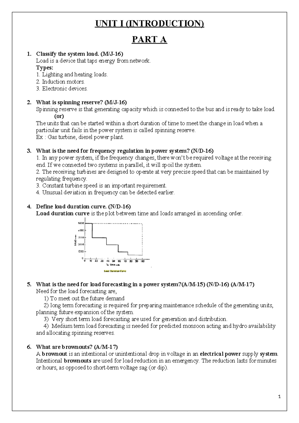 Unit I: Introduction to Power System Load Classification and ...