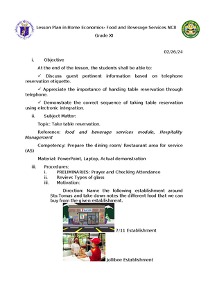 Lp table skirting styles - Lesson Plan in Home Economics- Food and ...
