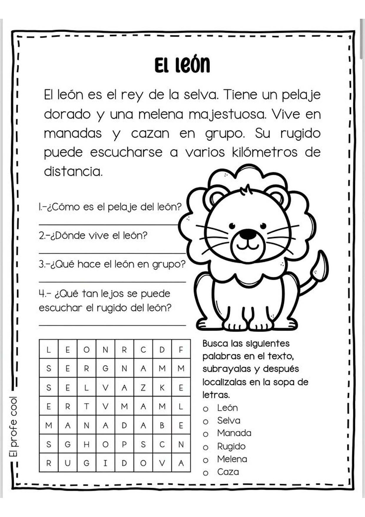 Comprensión Lectora: El León y Capibara - Actividades de Infantil - Studocu
