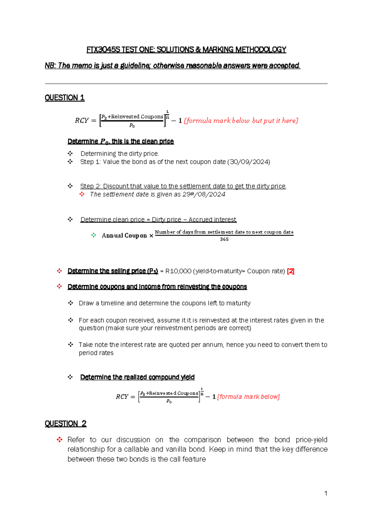 FTX3045S Bonds Test 1 2024 Solutions and Marking Guide - Studocu