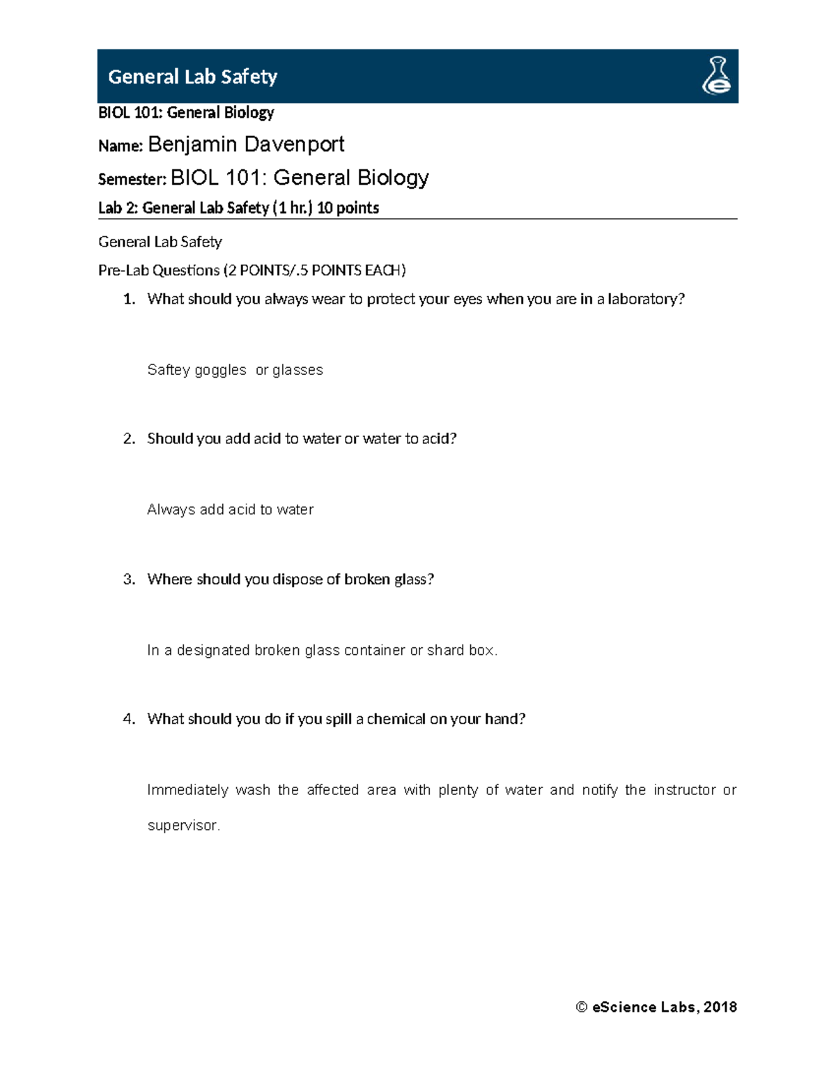 BIOL 101: Lab Safety Workbook for General Biology Module 1 - Studocu