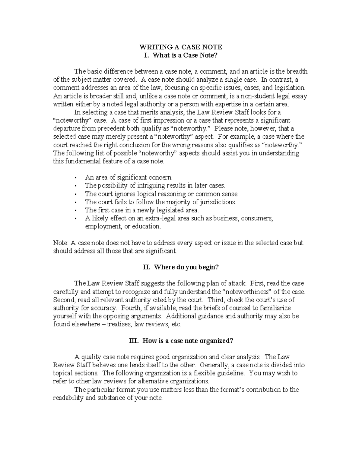 Writing a Case Note: Analyzing Legal Significance - Studocu