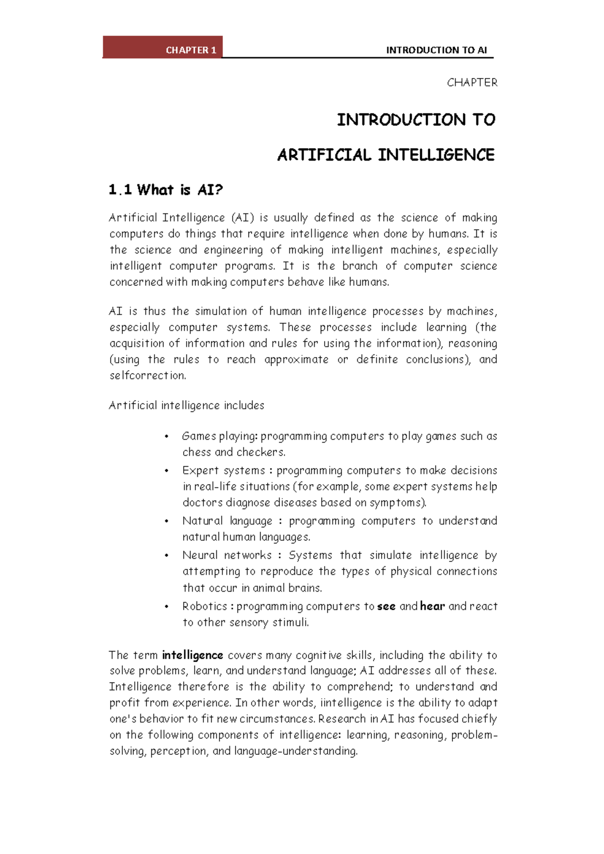 AI Notes Complete - thank you - ####### CHAPTER 1 INTRODUCTION TO AI ...