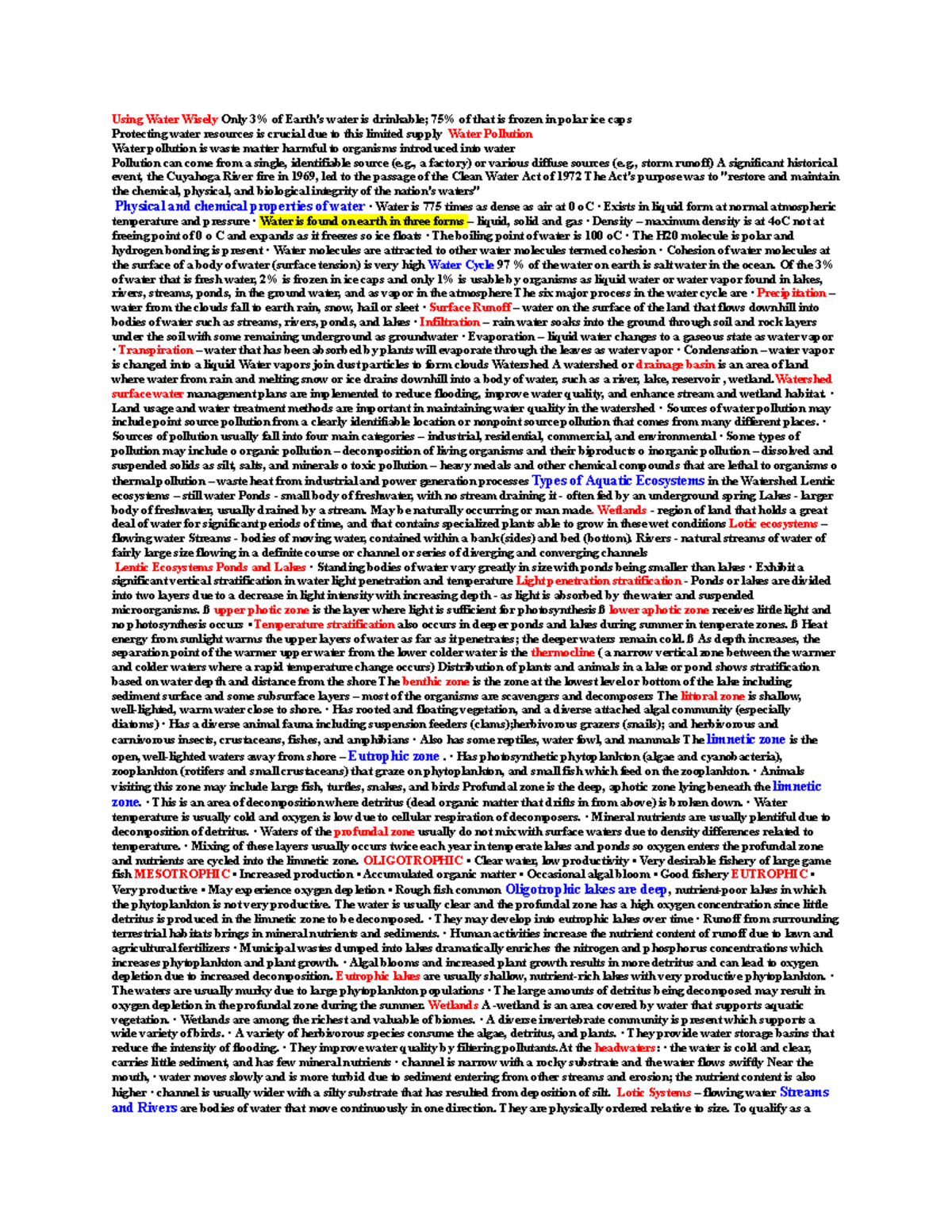 Water Quality Notes: Understanding Pollution and Ecosystems (BIO 101 ...