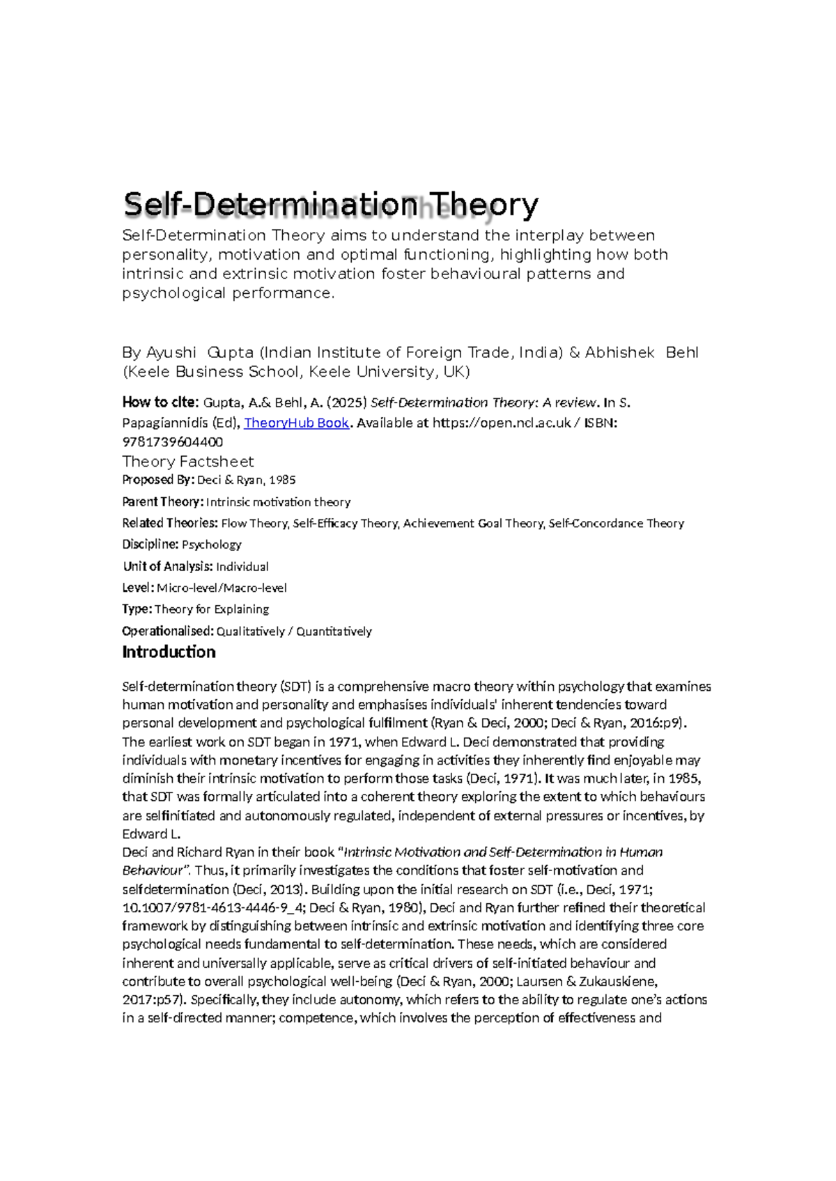 3. A Comprehensive Review of Self-Determination Theory (SDT) - Studocu