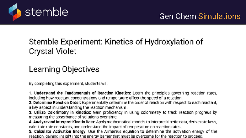 Gen Chem Simulations: Kinetics of Hydroxylation of Crystal Violet ...