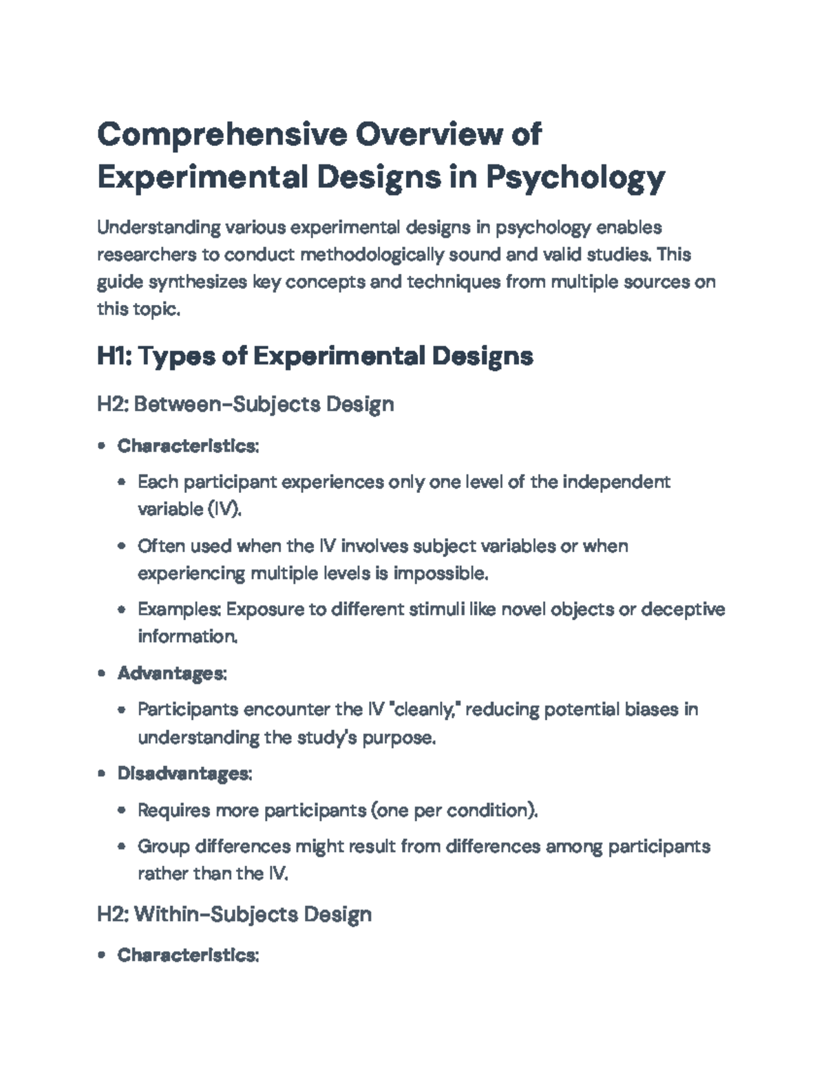 Comprehensive Guide to Experimental Designs in Psychology 8010 ...