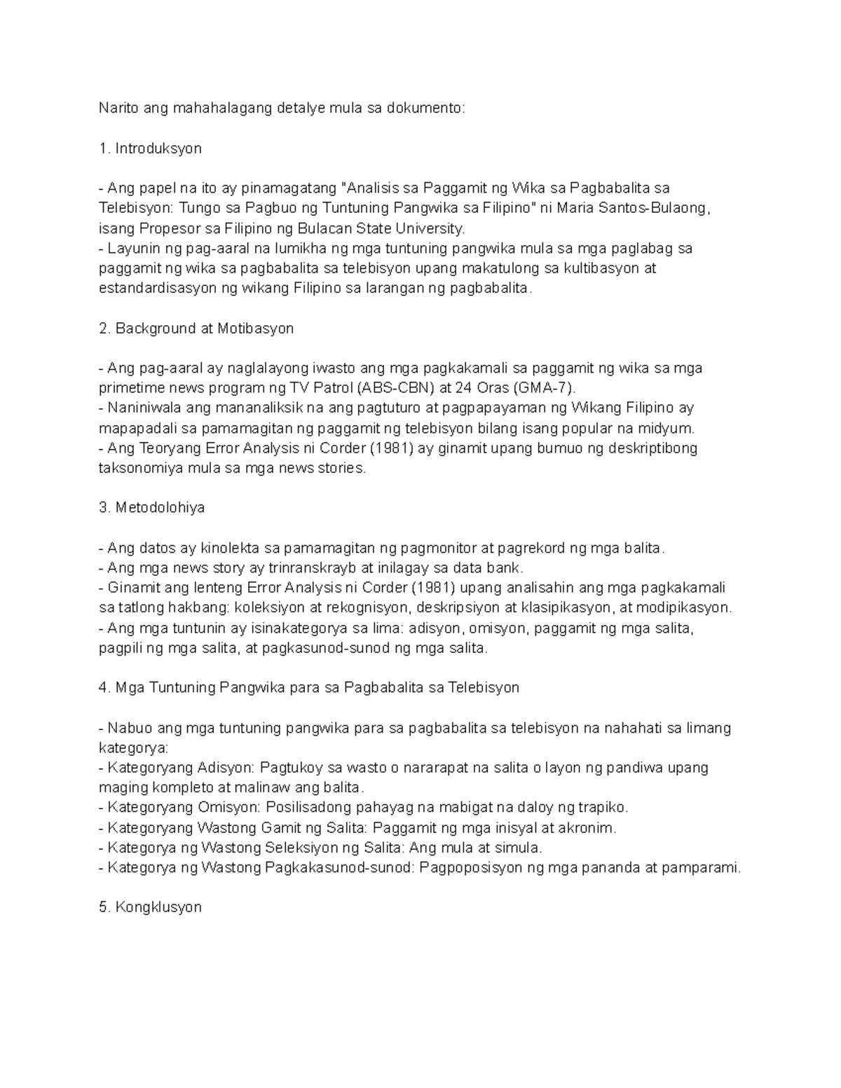 Paggamit ng Wika sa Pagbabalita sa Telebisyon: Tuntuning Pangwika - Studocu