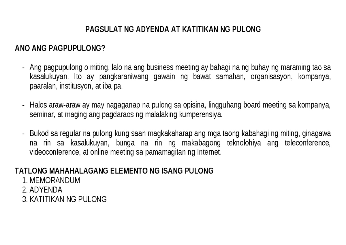 Filrang Pagsulat-NG- Adyenda-AT- Katitikan-NG- Pulong - PAGSULAT NG ...