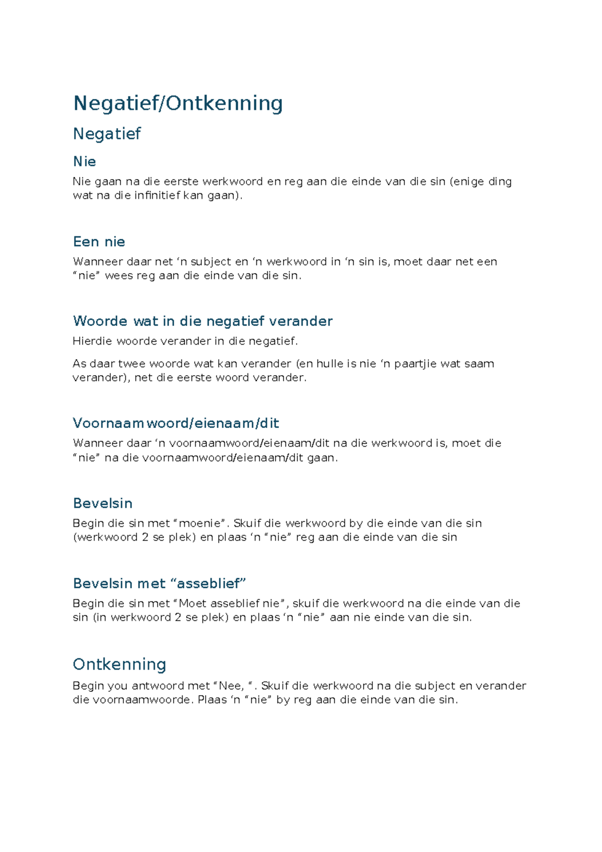 Negatief en Ontkenning Notas - Taalstudie Les 1 - Studocu
