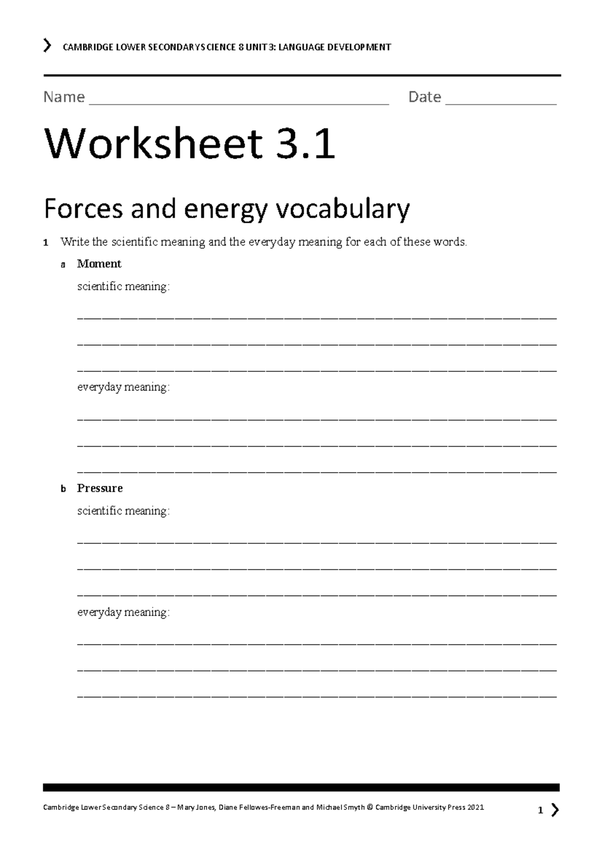S8 Final Exam Worksheets Unit 3: Forces and Energy Vocabulary - Studocu