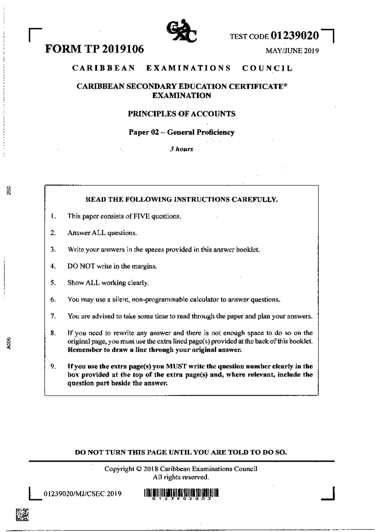 CSEC POA June 2019 P2 - Principles of Accounts Past Paper Exam - Studocu