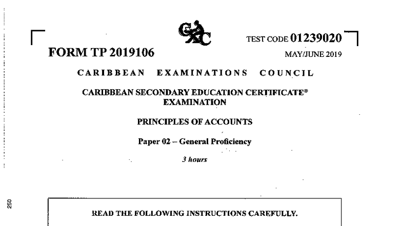 CSEC POA June 2019 P2 - Principles of Accounts Past Paper Exam - Studocu