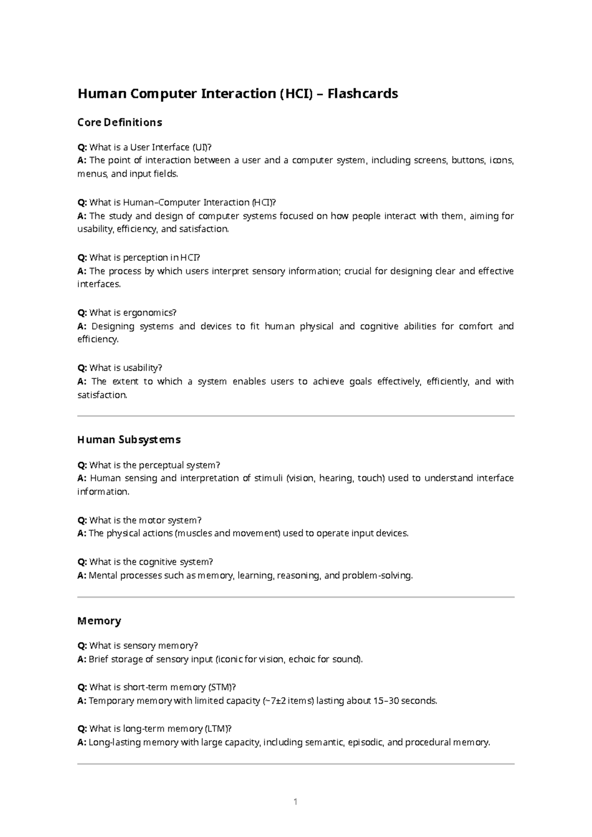 HCI Revision Flashcards: Core Concepts and Definitions - Studocu