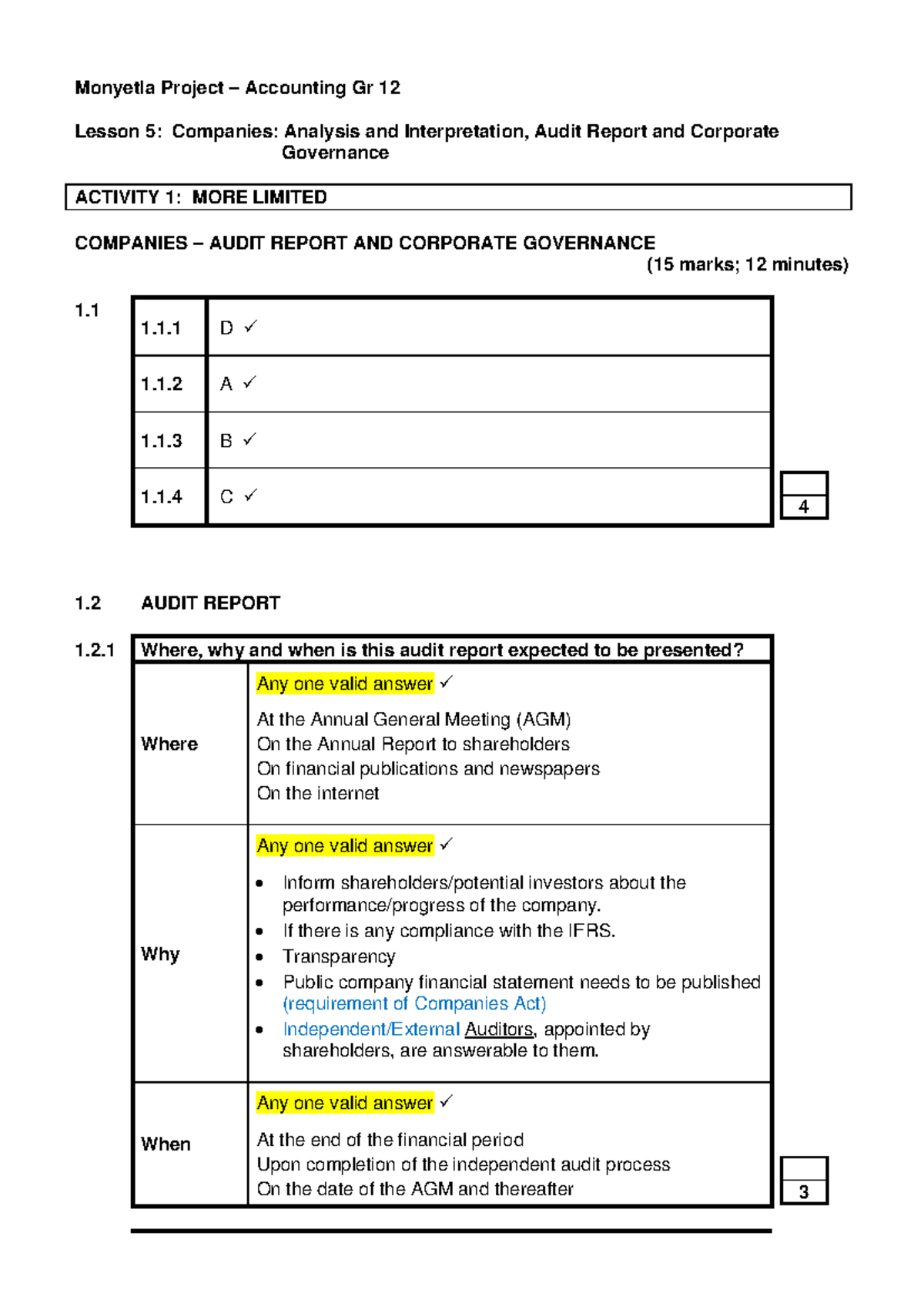 Monyetla Project Accounting Gr 12 Lesson 5: Companies Analysis & Audit ...