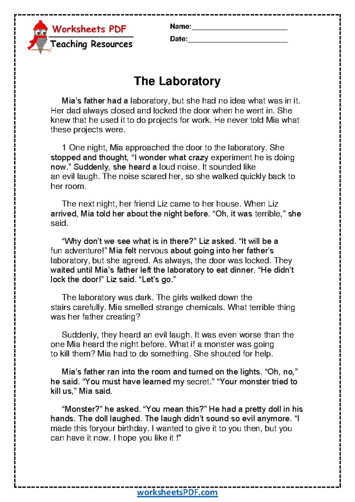 The Laboratory: A Short Story - Reading Comprehension Guide - Studocu