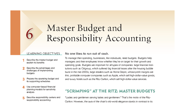 Ch-6: Master Budget & Responsibility Accounting Overview - Studocu