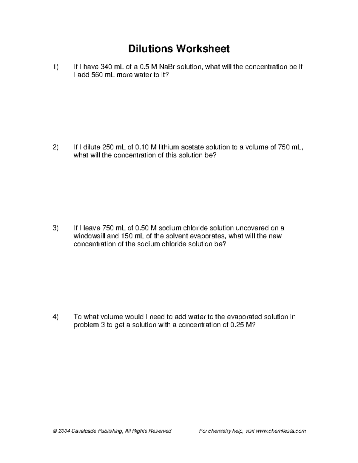 Chemistry 101: Dilution Calculations Worksheet - Studocu