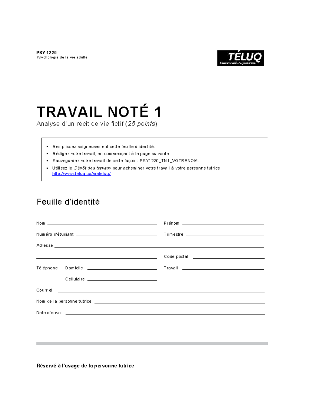 PSY 1220 Analyse du récit de vie fictif de Micheline - Travail Noté 1 ...