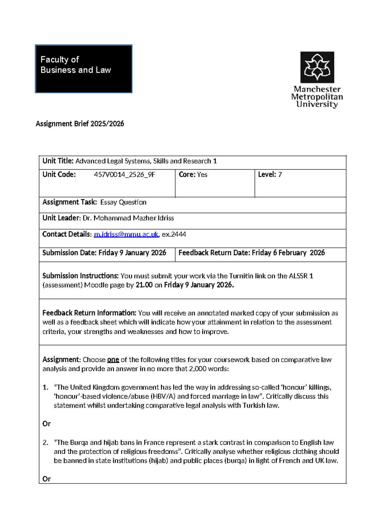 ALSSR 1 Essay Brief: Advanced Legal Systems & Research (457V0014) - Studocu