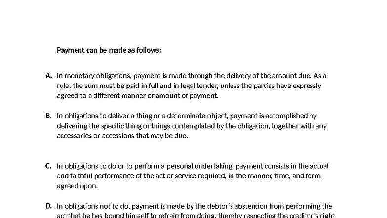 4 - essay answer - Payment can be made as follows: A. In monetary ...