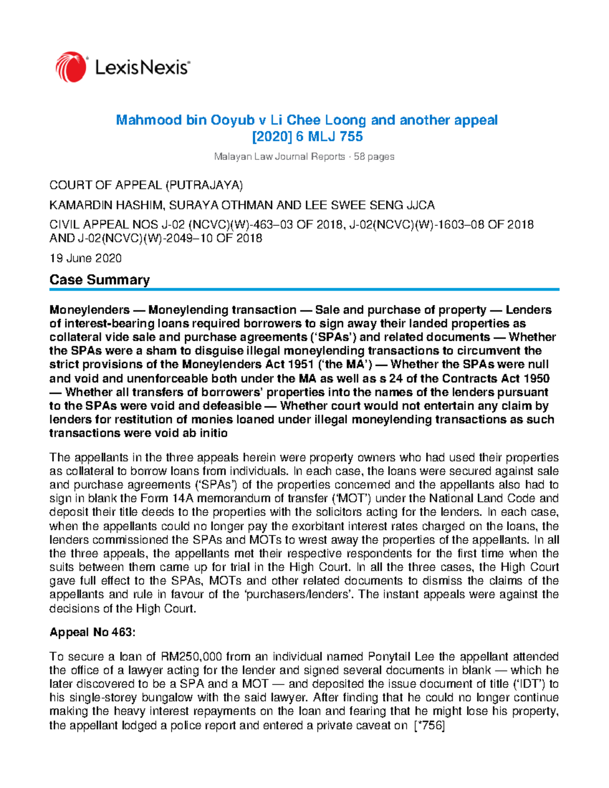 Mahmood bin Ooyub v Li Chee Loong: Appeal Ruling on Illegal ...