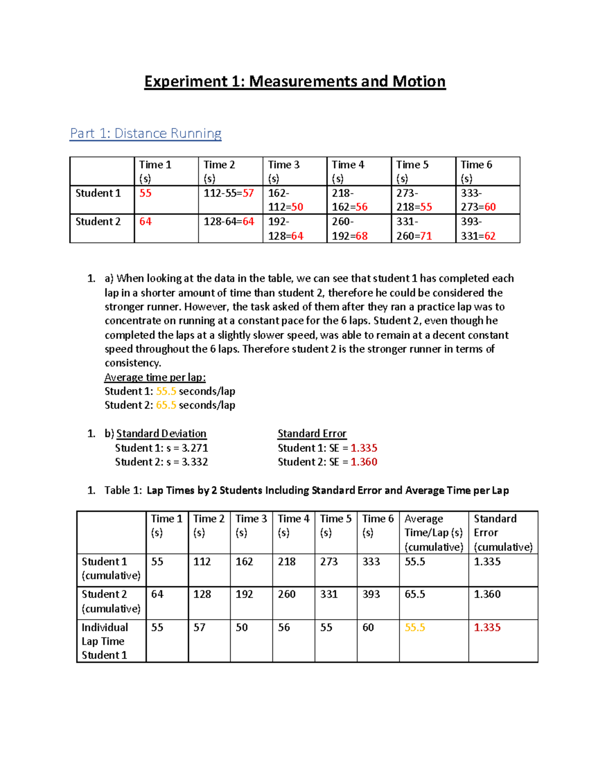 Physics Lab Report 1: Measurements & Motion Analysis - Studocu