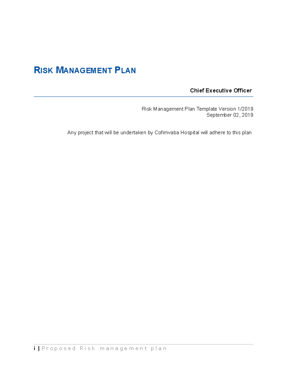 Proposed Risk Management Plan for Cofimvaba Hospital (CMH) - Studocu