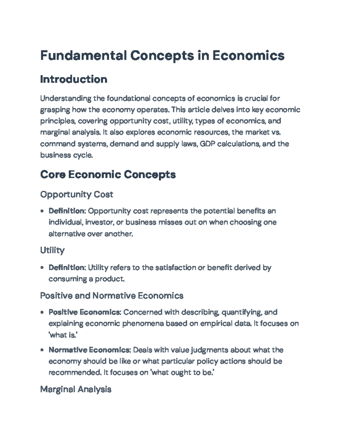 Fundamental Concepts in Economics - Core Principles and Analysis ...