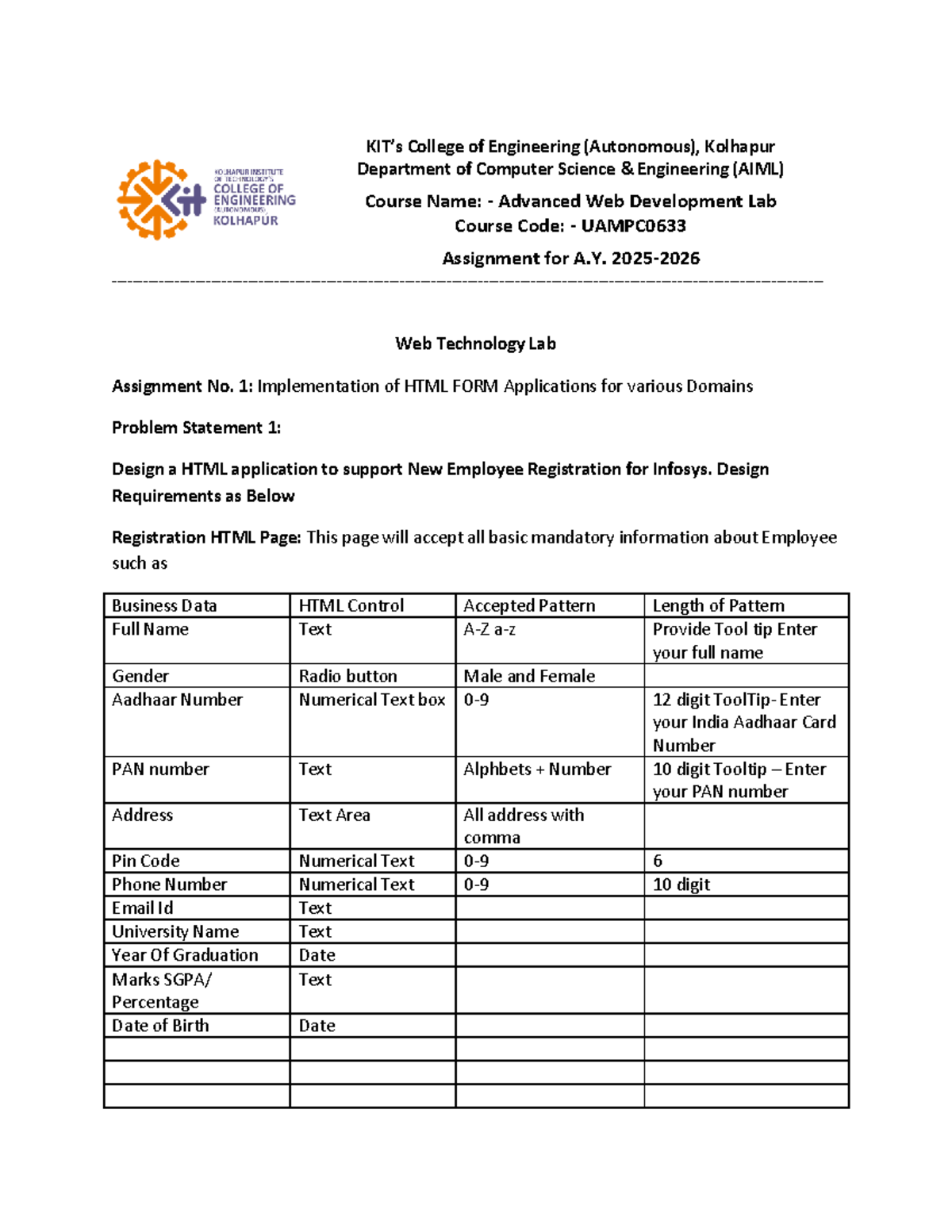 UAMPC0633: Assignment 1 - HTML Employee Registration Form - Studocu
