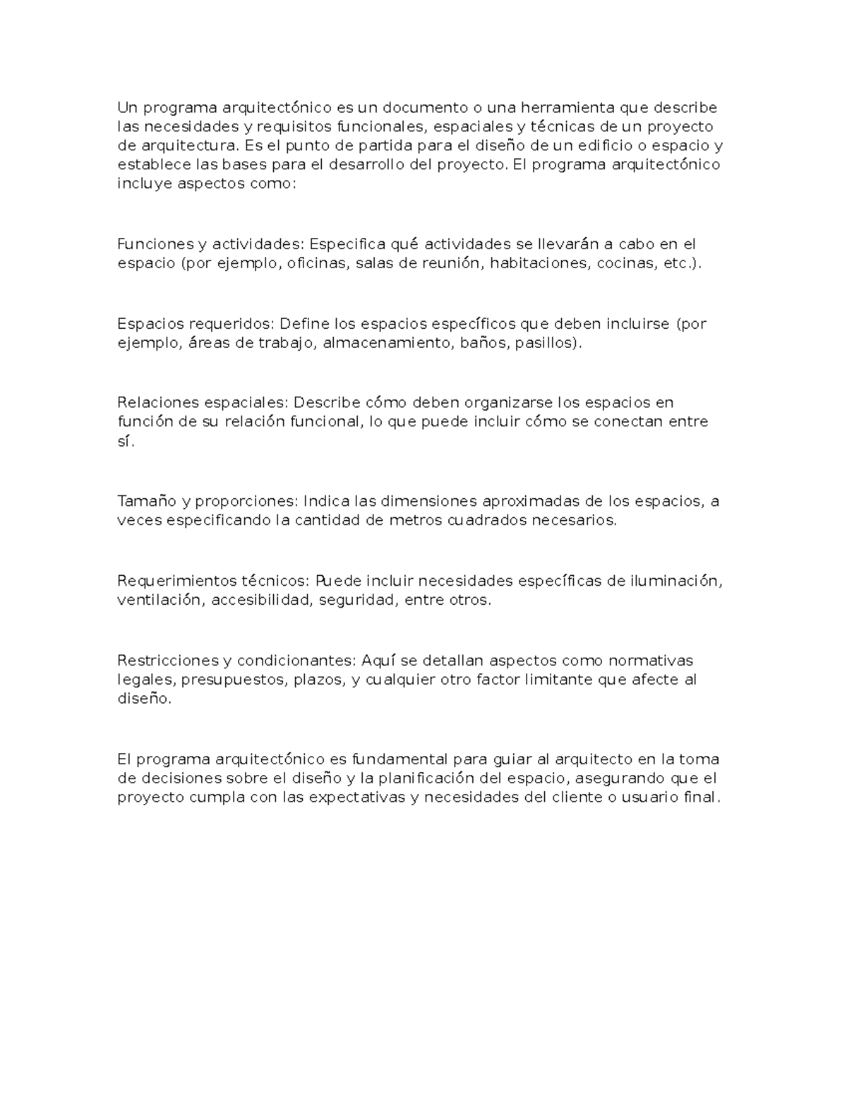 Programa arquitectónico: Guía para el Diseño de Proyectos AE-101 - Studocu